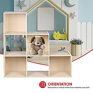 Home Basics Open and Enclosed Cube MDF Storage Organizer, Oak (6-Cube Tiered)