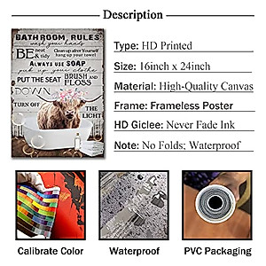 chuanglanja Cow Bathroom Picture Canvas Highland Cow Wall Art Cow Pictures with Quotes Highland Pictures Wall Decor Canvas Bathroom White 16 x 24 Inch