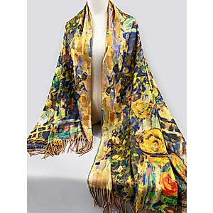 VENVSBEE Van Gogh Scarves Art Scarf for Women Best Gift Reversible Soft Cashmere Feel Shawl Wrap Doubleside Pashmina in Gift Box-01 Sunflower