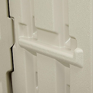 Rubbermaid Vertical Resin Weather Resistant Outdoor Garden Storage Shed, 2x2.5 Feet & Large Horizontal Resin Weather Resistant Outdoor Garden Storage Shed, Olive and Sandstone 32 Cubic ft