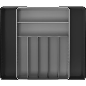 Simple Houseware Kitchen Drawer Flatware Organizer, Black/Gray