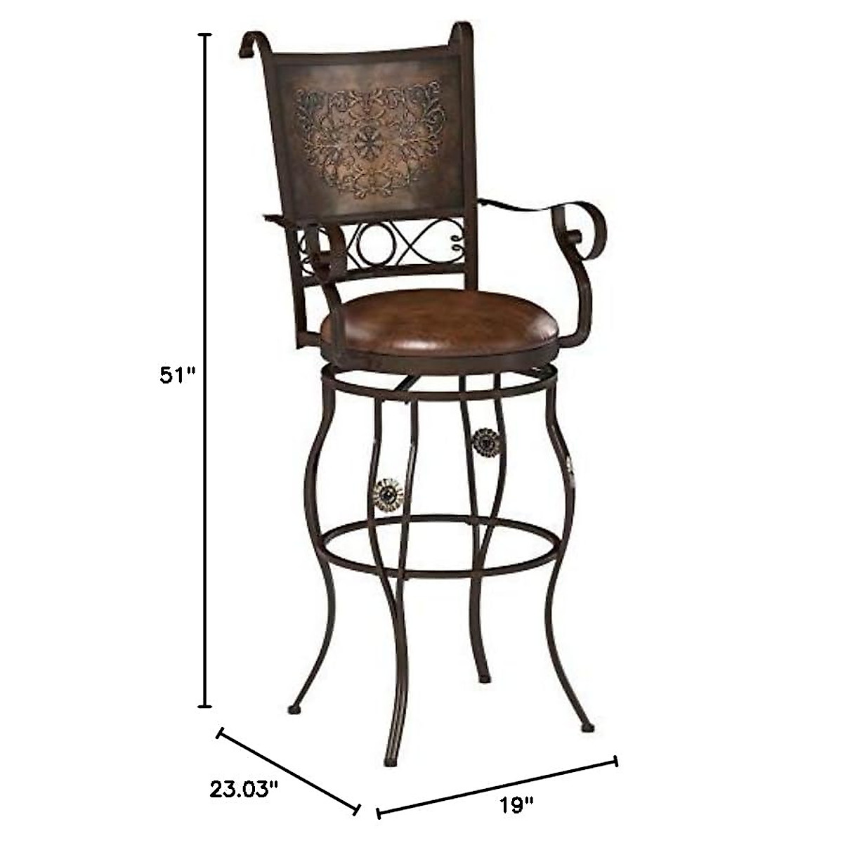 Powell Company Big and Tall Copper Stamped Back Barstool with Arms Bar Stool, Bronze