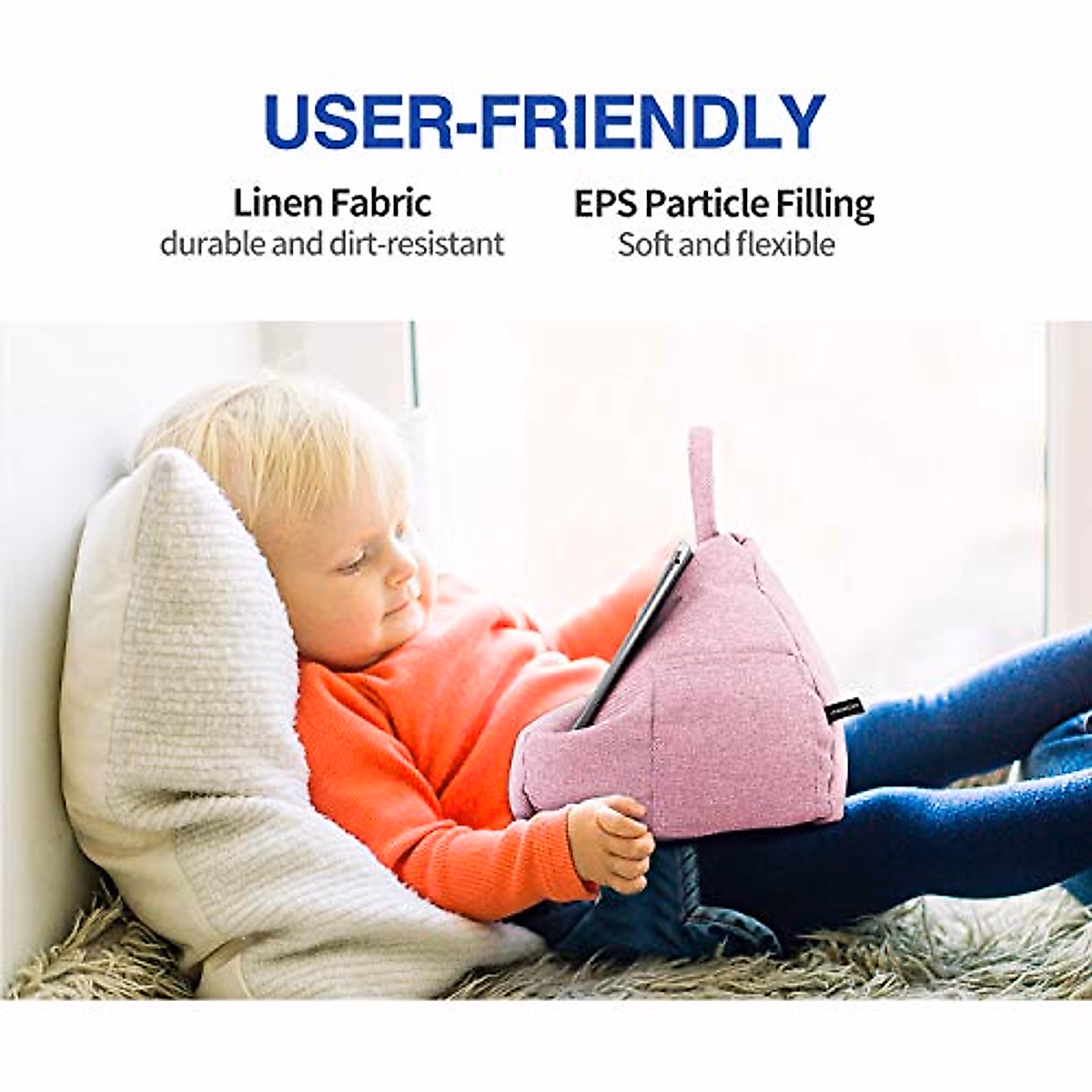 MoKo Tablet Pillow Stand, Lap Pillow Bed Sofa Soft Cushion Holder Xmas Gift for Phones Tablets Up to 11", Fit iPad 10th, iPad Pro 11 2022, iPad Mini 6, iPad Air 4/3, Tab S6/S7 11" - Pink