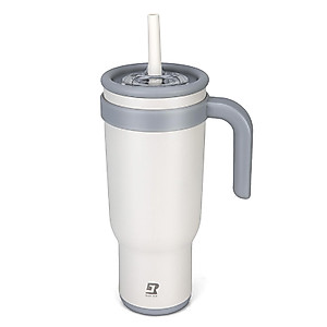 Riley Joy 40 oz Tumbler with Handle and Straw, Leakproof Vacuum Insulated Travel Tumblers with Lids, Stainless Steel Spill Proof Tumbler for Car, Water Bottle for Cold or Hot Drinks, Almond Birch