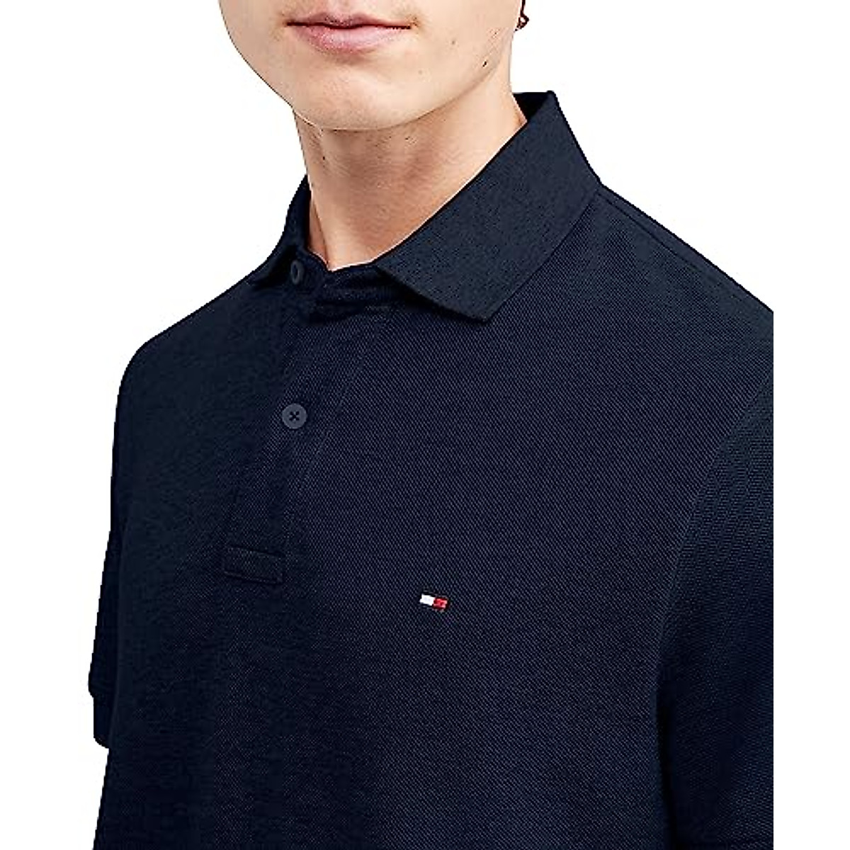 Tommy Hilfiger Men's Short Sleeve Polo Shirt in Classic Fit, Navy, Large