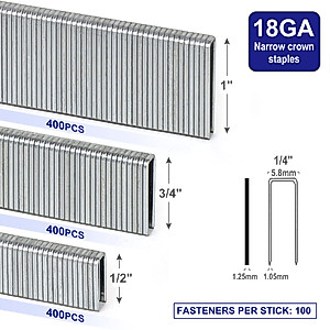 HW HAMWOO 18 Gauge 1800PCS,1/4" Narrow Crown Staples (1/2"- 400; 3/4"- 400; 1"- 400) and Brad Nails (5/8"-300,3/4"-300), Suitable for Most Brand of 18 Gauge Stapler