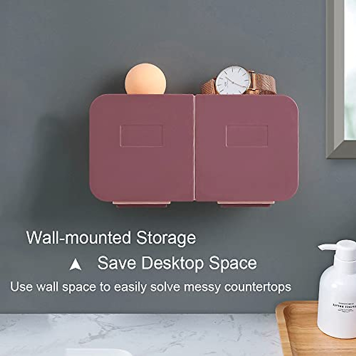 XMCMFZ Cotton Swab Storage Box Makeup Organizer for Cotton Wall Mounted Balls BallPads Holder Swabs Holder Wall Mount Makeup Pads Storage Canister for Bathroom Bedroom (Gray)