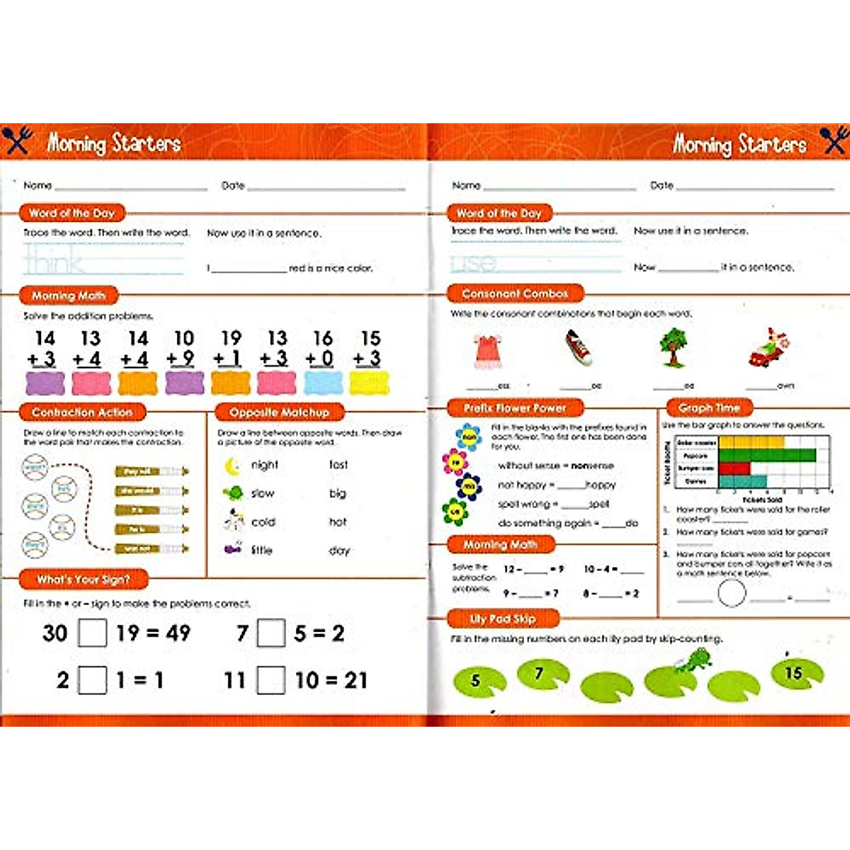 First Grade & Second Grade - Morning Starters Educational Workbooks - Set of 2 Books - v11