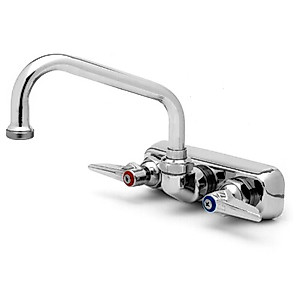 T&S Brass B-1116 Workboard Faucet with Wall Mount, 4-Inch Centers, 8-Inch Swing Nozzle and Lever Handles Silver