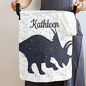Triceratops Personalized Freestanding Laundry Hamper, Custom Waterproof Collapsible Drawstring Basket Storage Bins with Handle for Clothes