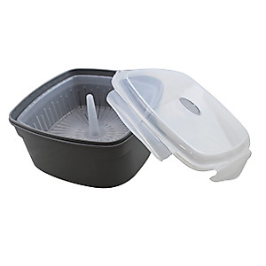 Dependable Industries BPA-Free Microwave Steamer: Cook Vegetables, Fish & Poultry with Removable Strainer & Locking Vent Lid - 2.47L