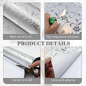 Oil Proof Kitchen Backsplash Wallpaper 15.7x196.8in/0.4x5m, Aluminum Foil Contact Paper, Peel and Stick Backsplash for Countertop, Kitchen Wall Sticker for Shelf (Silver)