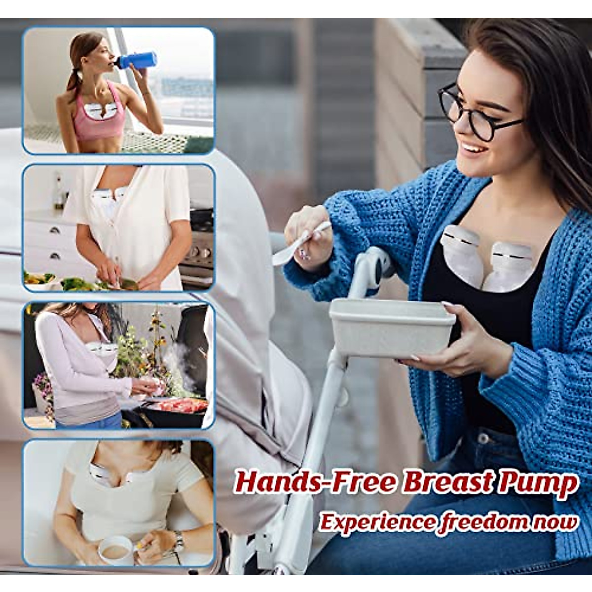 Hands Free Breast Pump, Double Electric Wearable Breast Pump, 3 Modes & 9 Levels Portable Breast Pump, LED Display, 19/22/25 mm Flanges, Breastfeeding Pump with Pumping Bag and Ice Pack