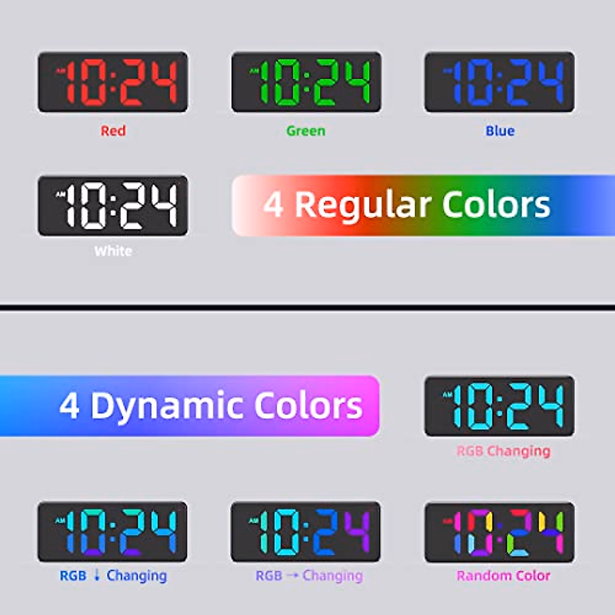 XUANZIT Wall Clock - LED Digital Wall Clock with Dynamic RGB Display, Big Digits, Auto-Dimming, 12/24Hr Format, Small Silent Wall Clock for Living Room, Bedroom, Farmhouse, Kitchen, Office
