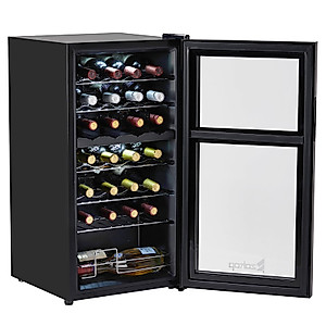 Winado 28-Bottle Dual Zone Compressor Wine Cooler, Freestanding Compact Mini Wine Fridge with Adjustable Temperature, Digital Control & Removable Shelves for Wine Storage