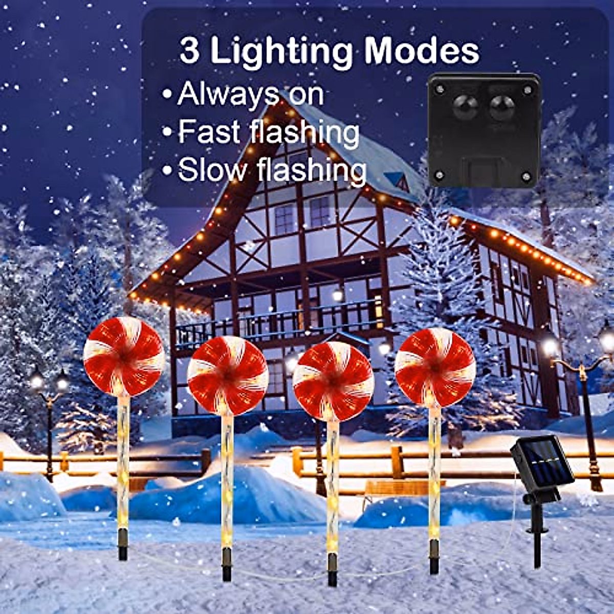 Mukum Christmas Pathway Lights Outdoor 4 Pack 15" 44 LED Solar Candy Cane Lights Outdoor Pathway with 3 Lighting Modes Outside Christmas Decorations for Walkway, Patio, Yard, Garden