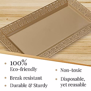 Silver Spoons DISPOSABLE LACE TRAYS | for Upscale Wedding & Dining | 6 pc | Gold | 14' x 7 . 5'
