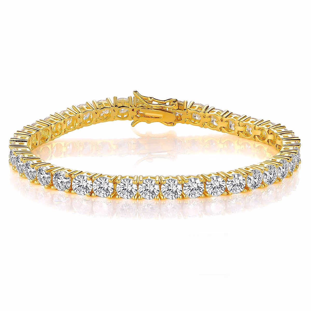 Gemsme 18K Yellow Gold Plated 4.0mm Cubic Zirconia Classic Tennis Bracelet 7.5 Inch