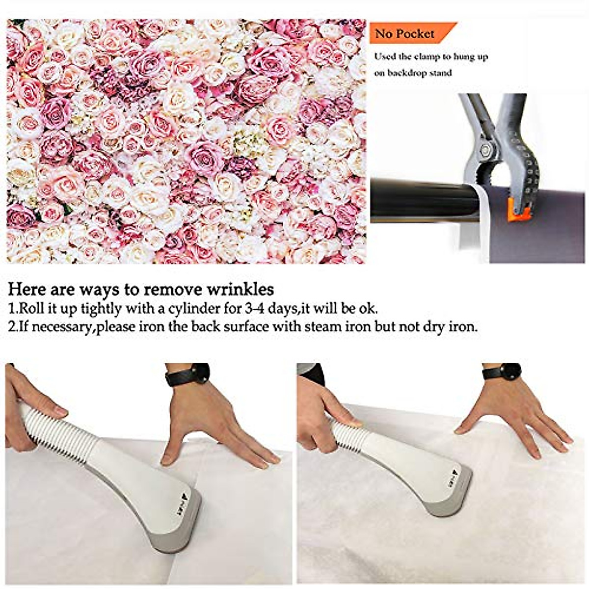 Avezano Floral Backdrop for Parties Photoshoot Pink Rose Flowers Wedding Birthday Party Baby Shower Bridal Shower Simulation Printing Flower Wall Photobooth Photography Background for Picture (7x5ft)