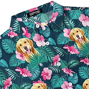 Dog Lover Pint Casual Hawaiian Shirt for Unisex, Pet Owner Short Sleeve Button Shirt for Men Women, Golden Retriever (Large)