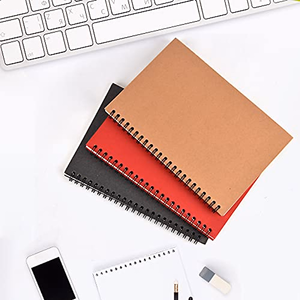 Zealor 6 Pack Soft Cover Notebook with Lined Paper 8.3 inch x 5.5 inch, Spiral Notebooks -120 Pages, 60 Sheets - Memo Notepads for Office School Travel (Kraft, Red, Black)