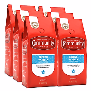 Community Coffee French Vanilla Flavored 72 Ounces, Medium Roast Ground Coffee, 12 Ounce Bag (Pack of 6)