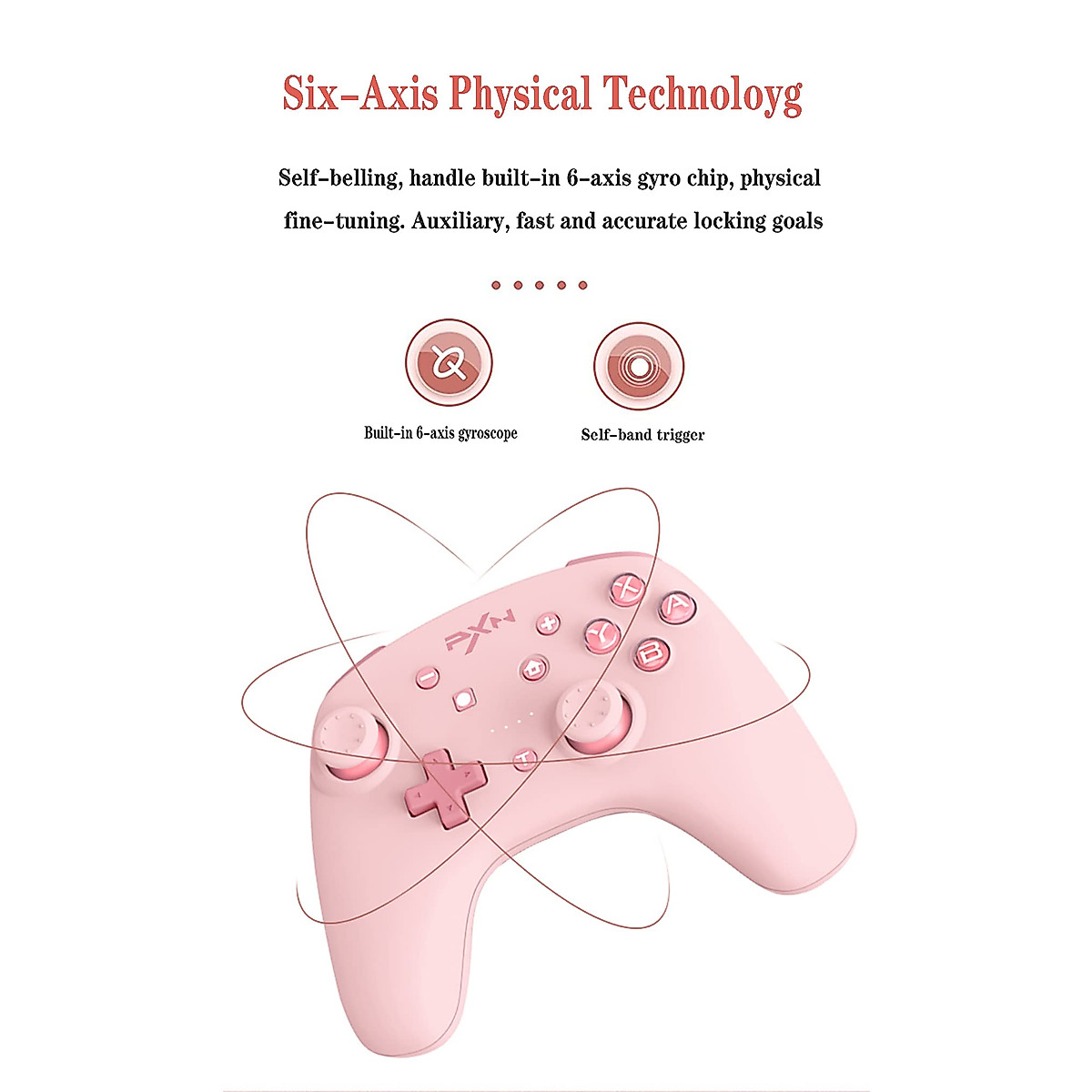 PXN Wireless Switch Controller, Gamepad Joystick with NFC/Amibo/Turbo, Screenshot Gyrox Axis and Dual Vibration, Switch for Nintendo Switch (Pink)
