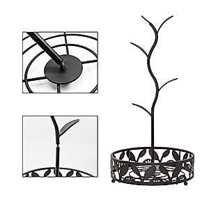 VANRA Mug Tree Holder Stand Coffee Mug Rack Countertop with Coffee Pod Basket Storage for Kitchen Counter Organizer, Black Steel