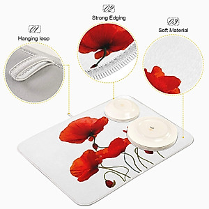 Oarencol Poppy Red Flower Dish Drying Mat Large Kitchen Counter Reversible Microfiber Dishes Drainer Mat 18 x 24 Inch