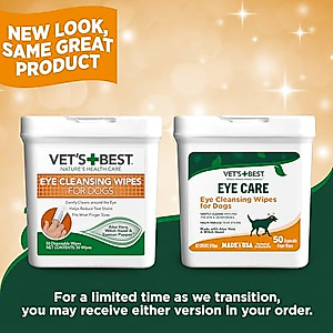Vet’s Best Eye Cleansing Wipes for Dogs - Tear Stain Remover for Dogs - Easy to Use and Paraben Free - Aloe Vera & Witch Hazel - 50 Count