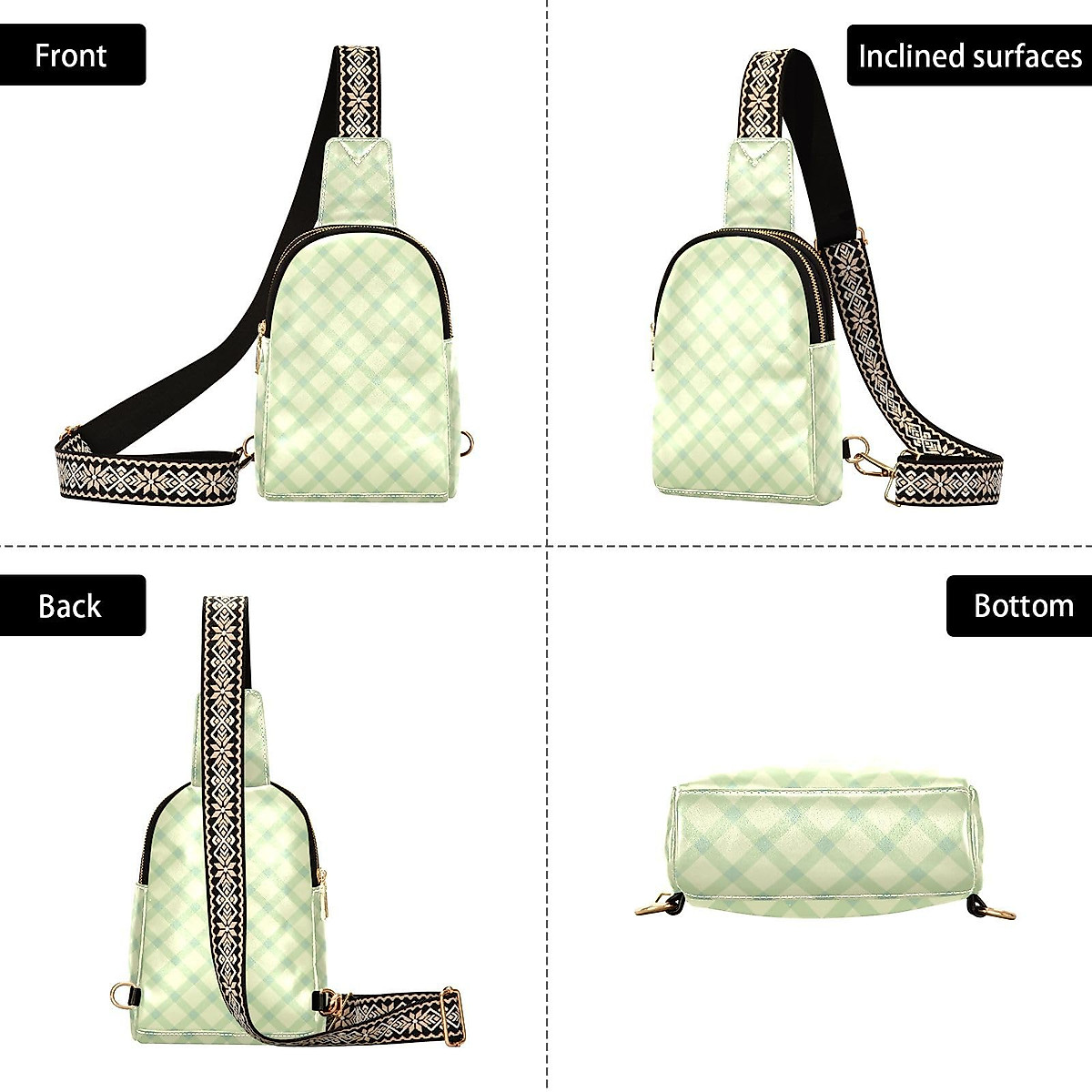 Women Crossbody Sling Backpack St-patrick-day-green-plaid Girl Chest Bag Daypack for Hiking Traveling