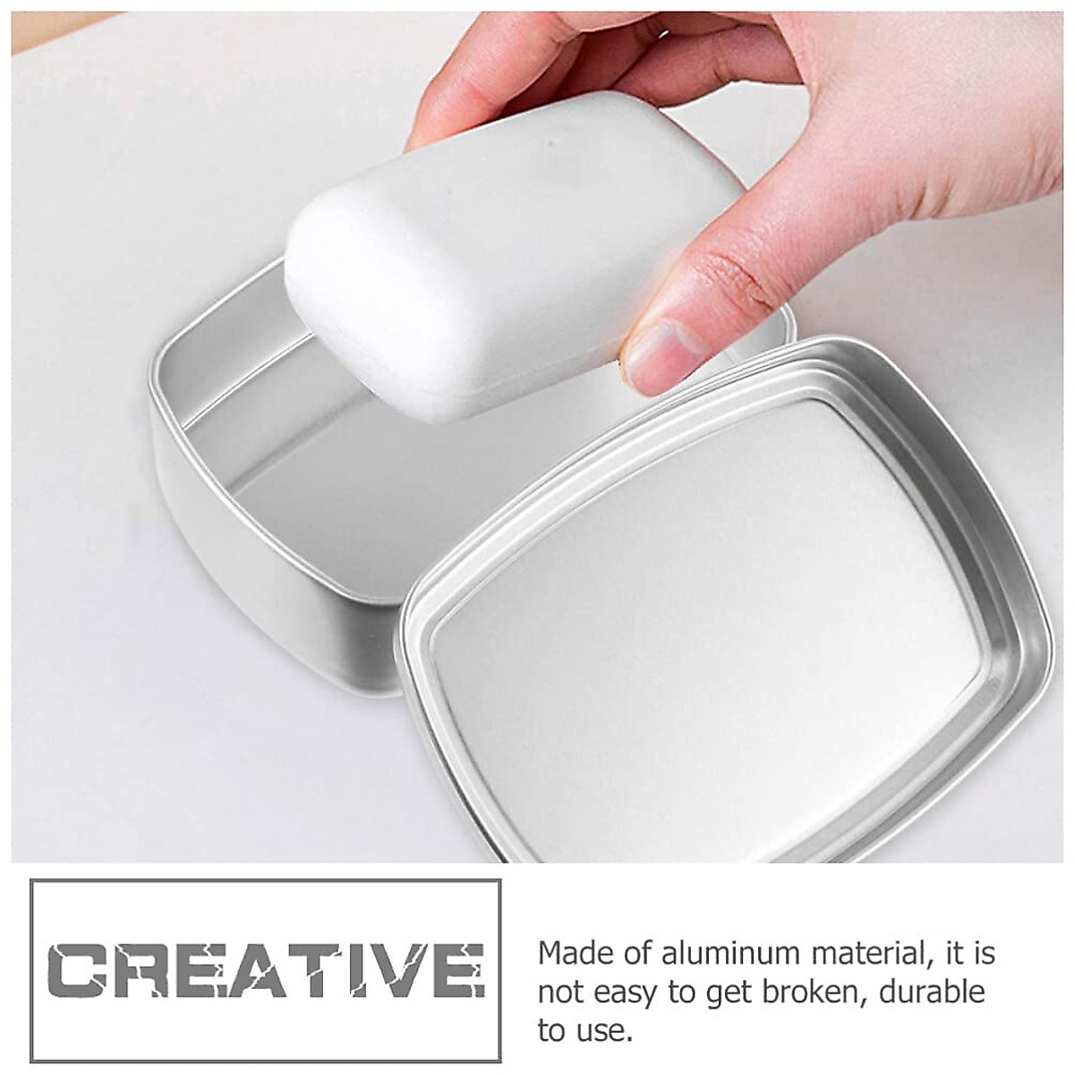 COHEALI Aluminum Tin Cans 4pcs Rectangular Empty Hinged Tin with Lid Aluminum Jar for Storage Pin Candy Jewelry Craft (9.5X7X2.8CM)