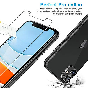 LK 6 Pack 3 Pack Screen Protector with 3 Pack Camera Lens Protector Compatible for iPhone 11 6.1-inch, Tempered Glass, Case Friendly, Easy-Installation Tool, 9H Hardness
