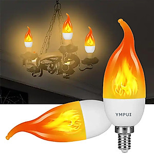 YMPUI E12 Candelabra LED Flame Light Bulbs, Christmas Light Bulbs, 3 Modes Flickering Fire Light Bulb, 2W 1700K, for Home Decoration, Party, Holiday, 2 Pack