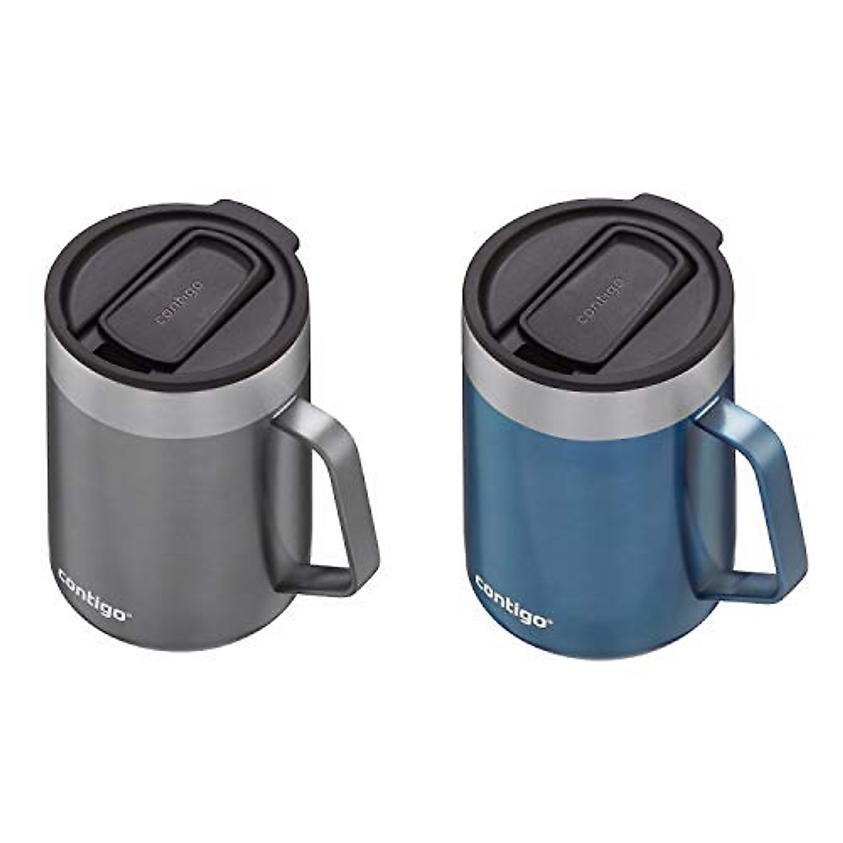 Contigo Streeterville Stainless Steel Vacuum-Insulated Mug with Handle and Splash-Proof Lid, 2-Pack, 14 oz., Sake and Blue Corn