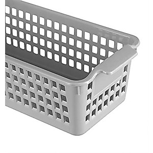 Plastic Storage Basket - 4 Pack Plastic Storage Basket Tray, Gray Stackable Plastic Weave Basket, Organizing Baskets for Home Bathroom Kitchen or Office Desktop