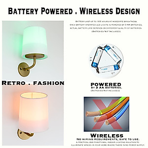 HEQIQEH Rustic Vintage Battery Operated RGB Wall Sconce Light Fixture with Remote Control, Flared Funnel Linen Fabric Shade Dimmable Nightstand Lamps for Bedroom Bedside, 2 Packs (Antique)