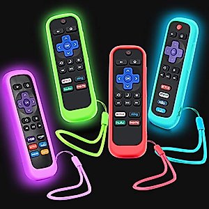 4Pack Case for Roku Remote, Cover for Hisense / TCL Roku TV Steaming Stick / Express Universal Replacement Controller Silicone Sleeve Skin Glow in The Dark Green Sky Purple Red