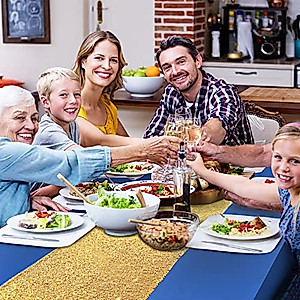 Tablecloth and Sequin Table Runner Set Polka Dots Confetti Table Cover Dining Plastic Table Cloths Glitter Decorations for Birthday Wedding Anniversary Party Supplies (Blue, Gold, 2 Pcs)