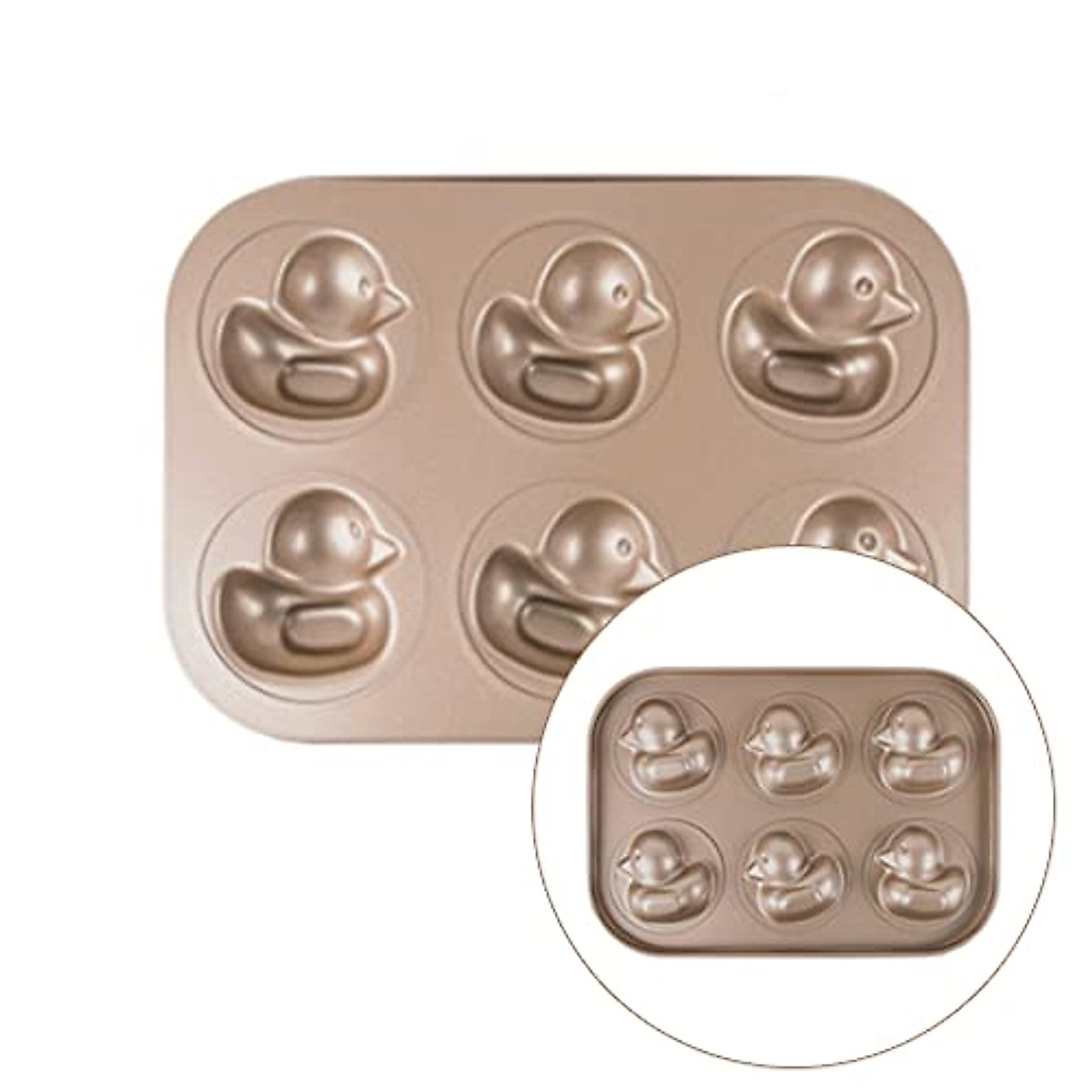 PALPLUS Duck Bird Shape Pans for Baking 6-Cavity Cake Pan Non-Stick Bake-ware Mold for Oven Baking Champagne Gold For Baking Decorating