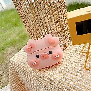 Cartoon Pink Butterfly Love Pig Silicone Earphone Case for AirPods Pro Case Wireless Headphone Protective Cover with Hook (for airpods pro)