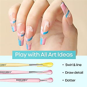 Modelones Nail Art Brush Set, Nail Art Tools with Nail Polish Brush, Nail Extension Gel Brush, Nail Liner Brush, Nail Carved Brush, Nail Dotting Pen, and Builder Nail Gel Brush for Salon at Home DIY