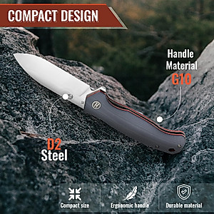 Holtzman's Gorilla Survival 'Wild Trail' Folding Knife featuring D2 Steel Blade with G10 Tactical Handle in Gift Box Set (Silver+Red)