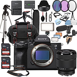 Sony a7S III Mirrorless Camera with 28-70mm Lens + LED Always on Light + 128GB Memory, Filters, Case, Tripod + More (32PC Bundle Kit)