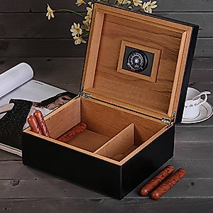 MEGACRA Desktop Humidor Case Holds 25-50 Cigars, Unique Elegant Leather Display, 100% Handcraft Real Solid Spanish Cedar Wood Storage Box with Humidifier and Hygrometer Desktop Humidors