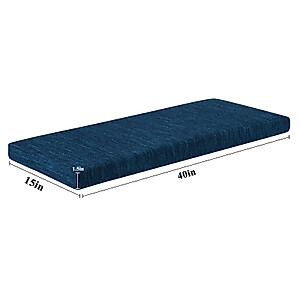 baibu 40 Inch Metal Bench Cushion with Ties, Non-Slip Rectangle Bench Seat Cushion Kitchen Bench Cushion with Machine Washable Cover - One Pad Only (Dark Blue, 40x15x1.5in)