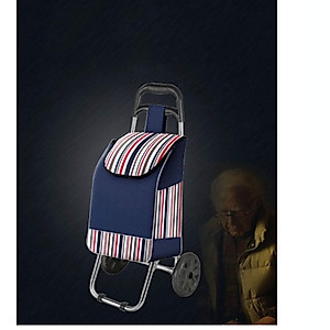 JF-XUAN Cart Shopping Trolley Lightweight Folding Shopping Cart,Stripe Printed Oxford Cloth Bag Steel Pipe Trolley Cart with 2 Wheels Compatible with Home Lightweight Shopping Trolley (Color : Blue