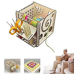 All in One Wooden Yarn Bowl-Wooden Yarn Bowl Knitting Bowl, Multifunctional Yarn Bowl Yarn Box Yarn Ball Holder, Yarn Storage Knitting Organizer Knitting Bowls for Yarn Gifts for Crocheter Lovers