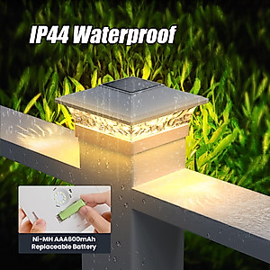 APONUO 5x5 Solar Post Cap Lights White for Vinyl Fence,White Solar Post Cap Lights 2 Color Mode Outdoor Waterproof for Fence Post Caps 4x4,6x6 Wood&4x4 5x5 Vinyl Deck Post Caps,White,6 Pack