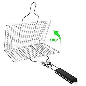 Stainless Steel Grill Basket Barbecue Grill Basket Portable Grill basket with Removable Handle,Perfect for Grilling Vegetables Fishes Shrimp Steak meat and more with Carrying Pouch,A Useful BBQ Tool